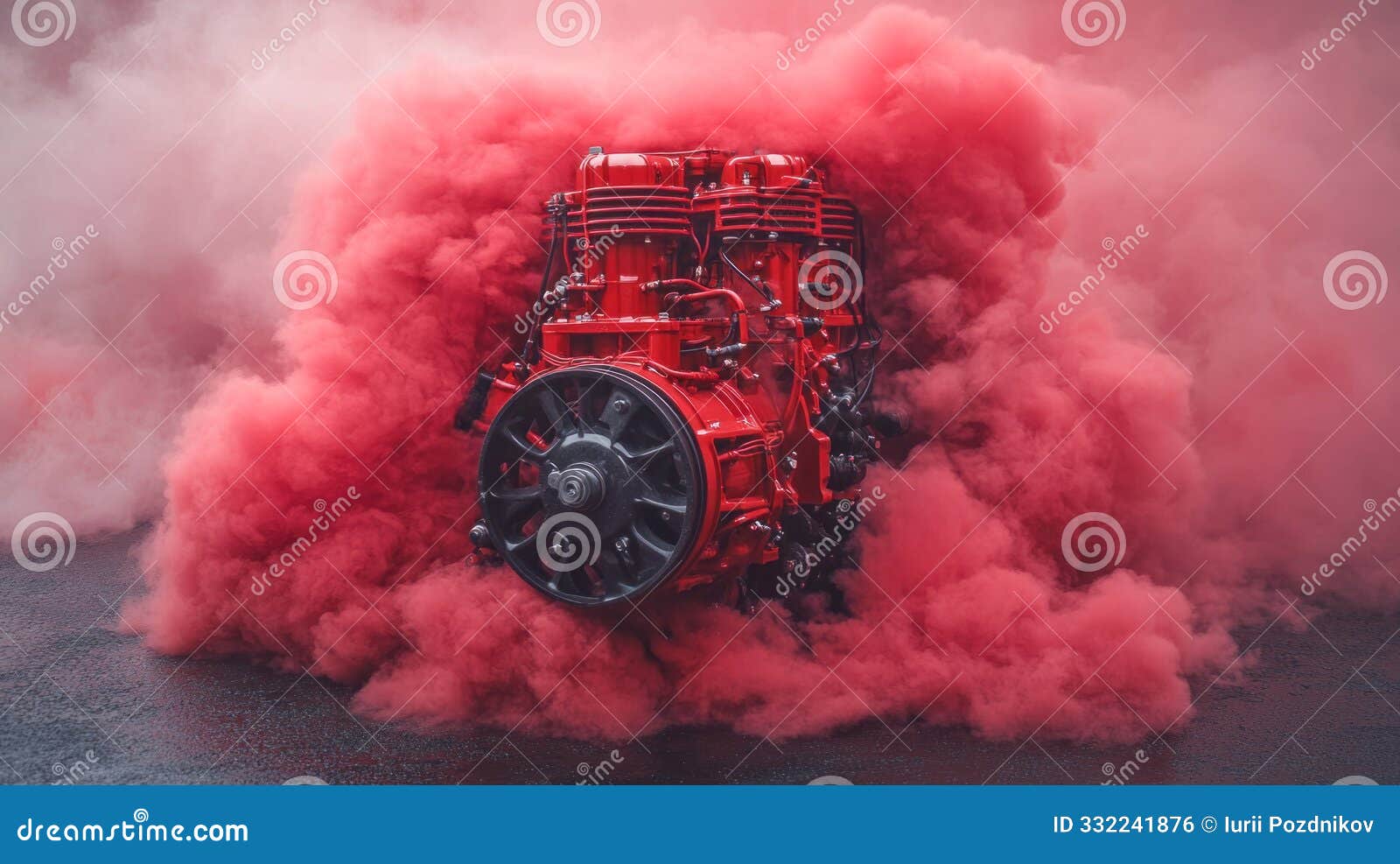 Powerful Red V8 Engine Starting and Making Red Smoke Stock Photo ...