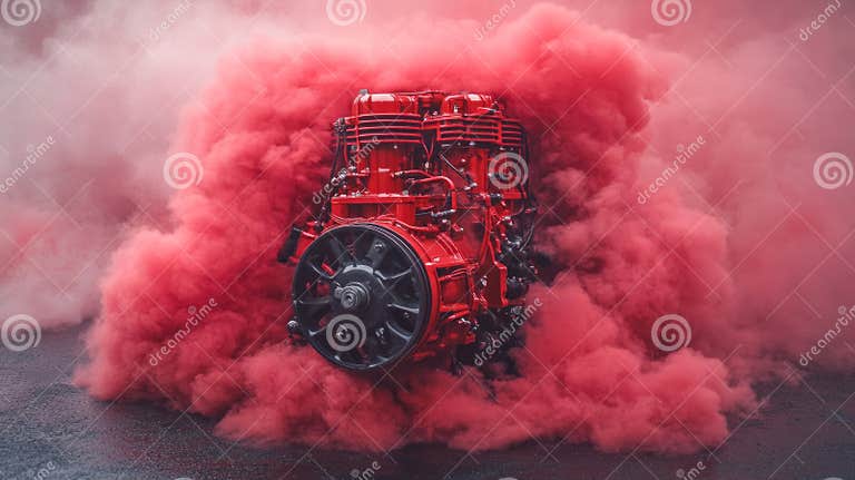 Powerful Red V8 Engine Starting and Making Red Smoke Stock Photo ...