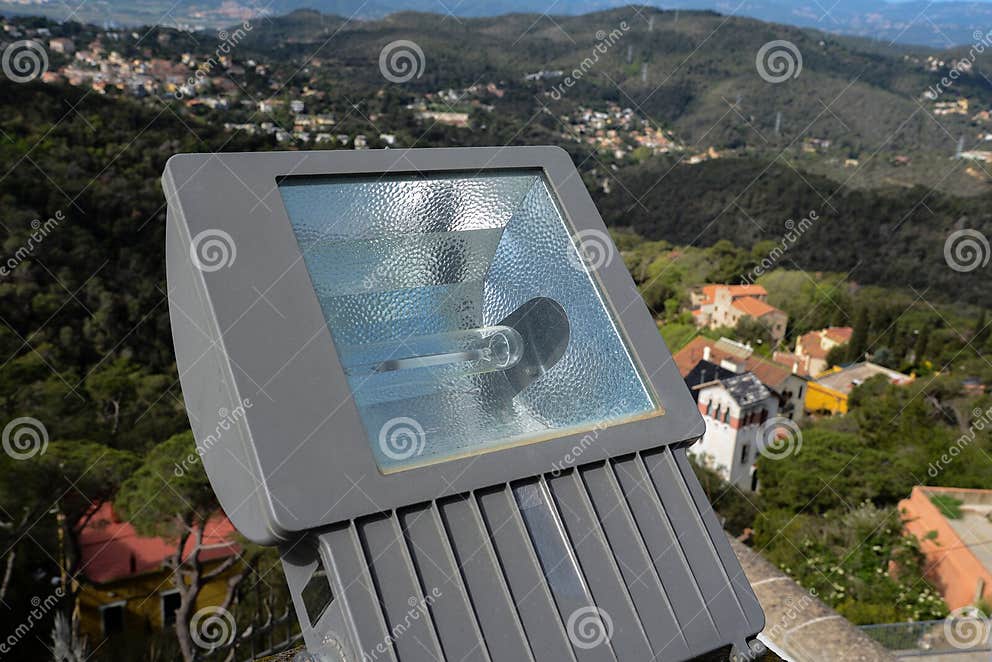 Powerful Reflector To Light Up a Building Stock Image - Image of ...