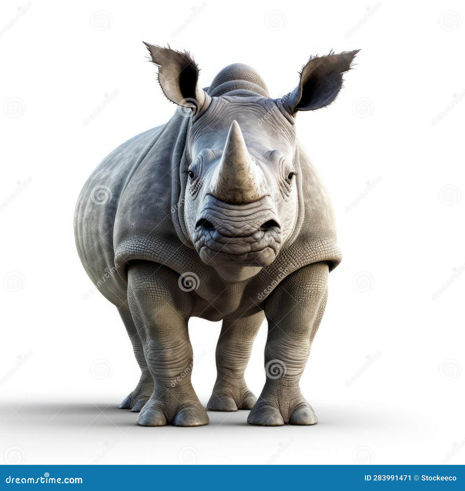 Impressive 3d Rendering of Rhino on White Background Stock Illustration ...
