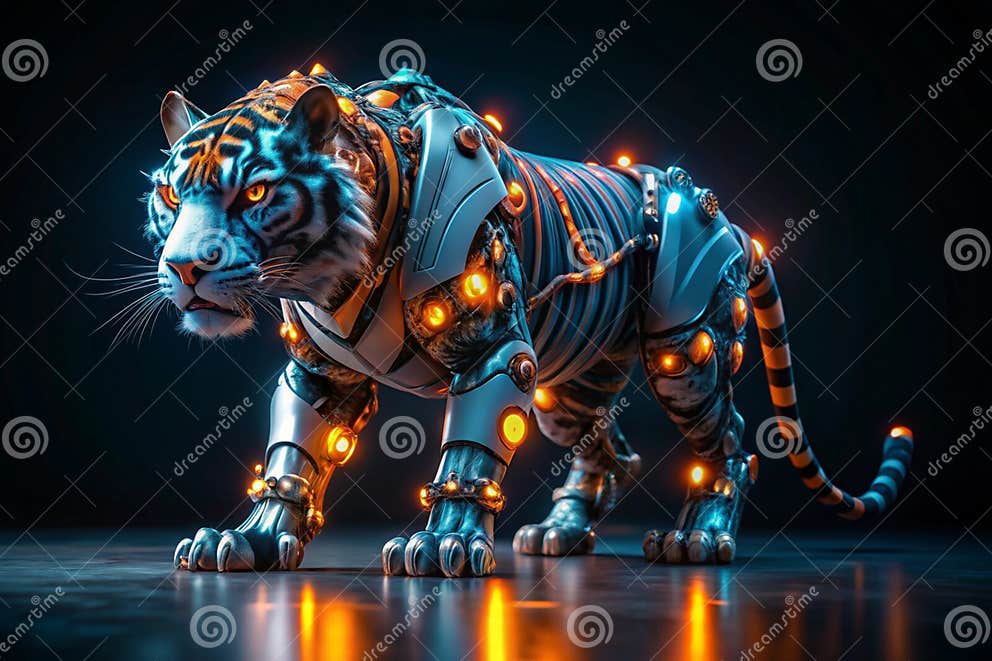 Powerful robotic tiger stock illustration. Illustration of looki ...