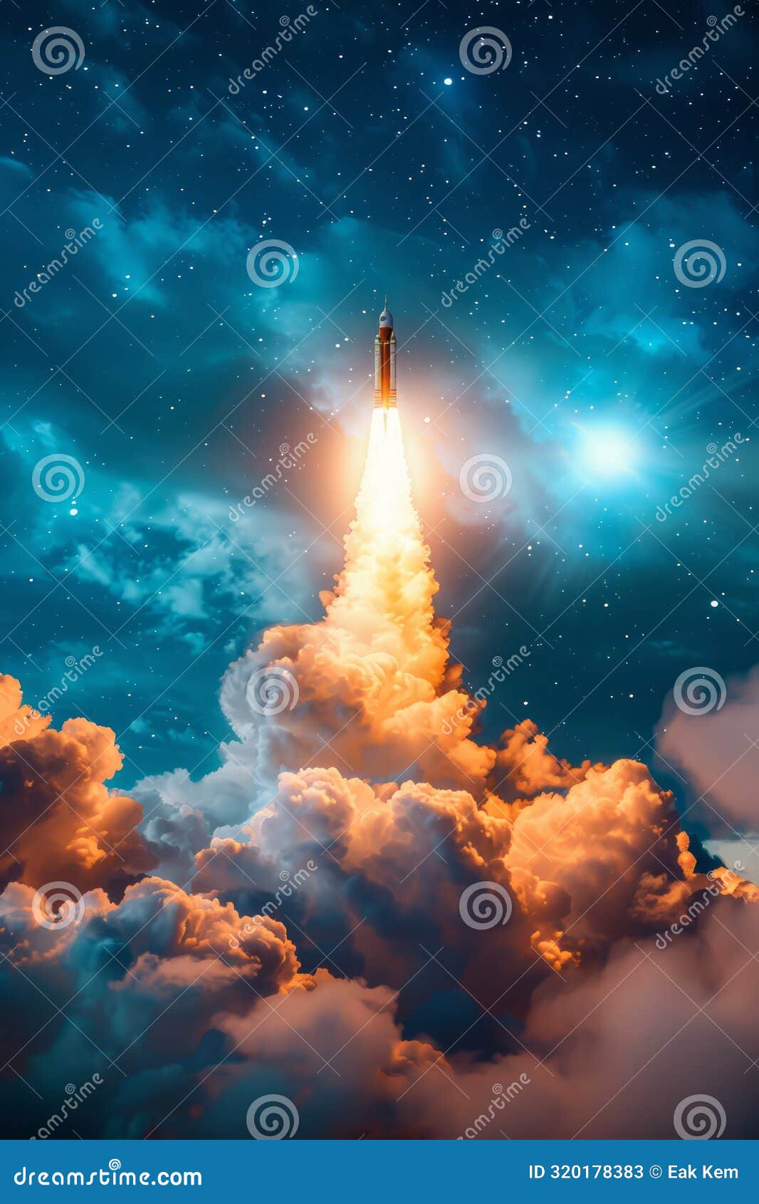 Spectacular Rocket Launch into Outer Space at Night Fiery Blast Off ...