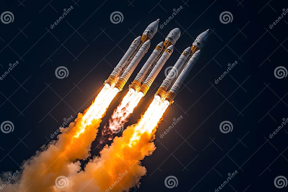 Powerful Rocket Launch Against Night Sky - Space Exploration Concept ...