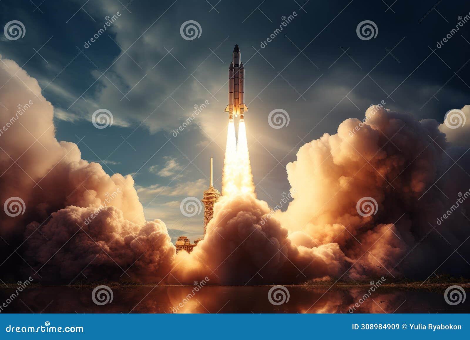 Powerful Rocket Launch Takeoff Dramatic. Generate Ai Stock Illustration ...