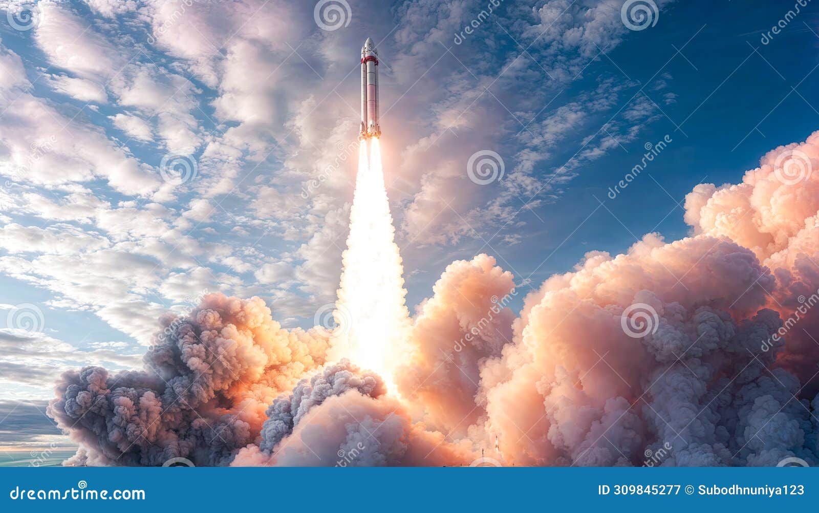 A Powerful Rocket Launches into the Sky, Leaving a Trail of Smoke and ...