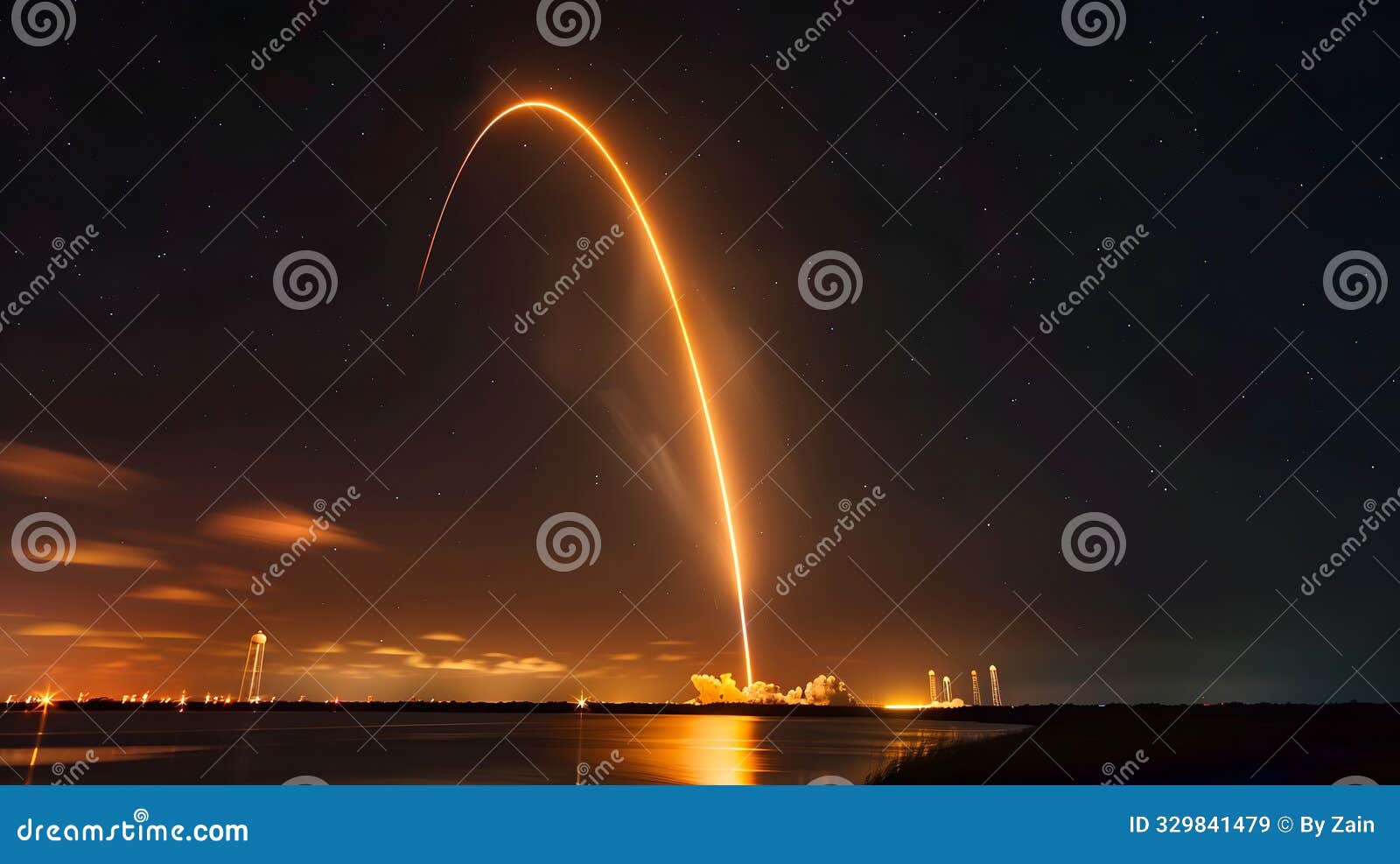 Powerful Rocket Launching into Space at Dusk Fiery Trail, Space ...