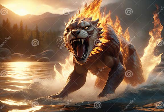 POWERFUL Scary Look Sabertooth Made of Water Stock Illustration ...