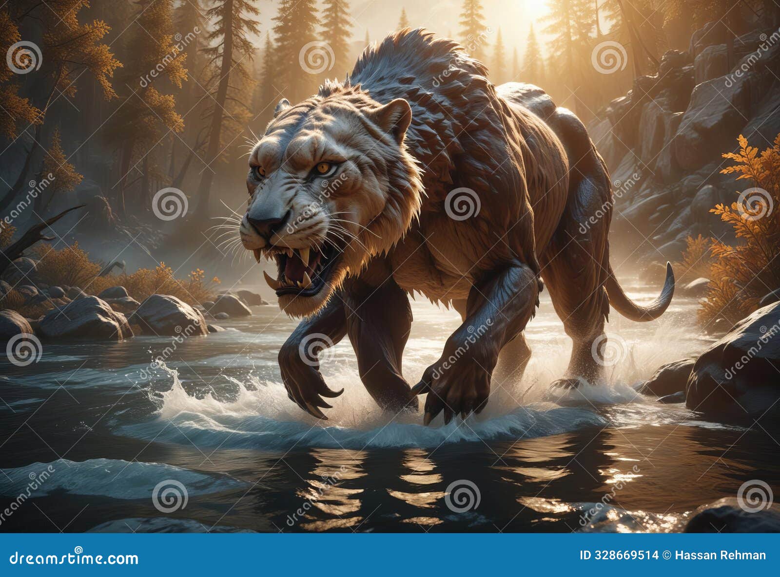 POWERFUL Scary Look Sabertooth Made of Water Stock Illustration ...