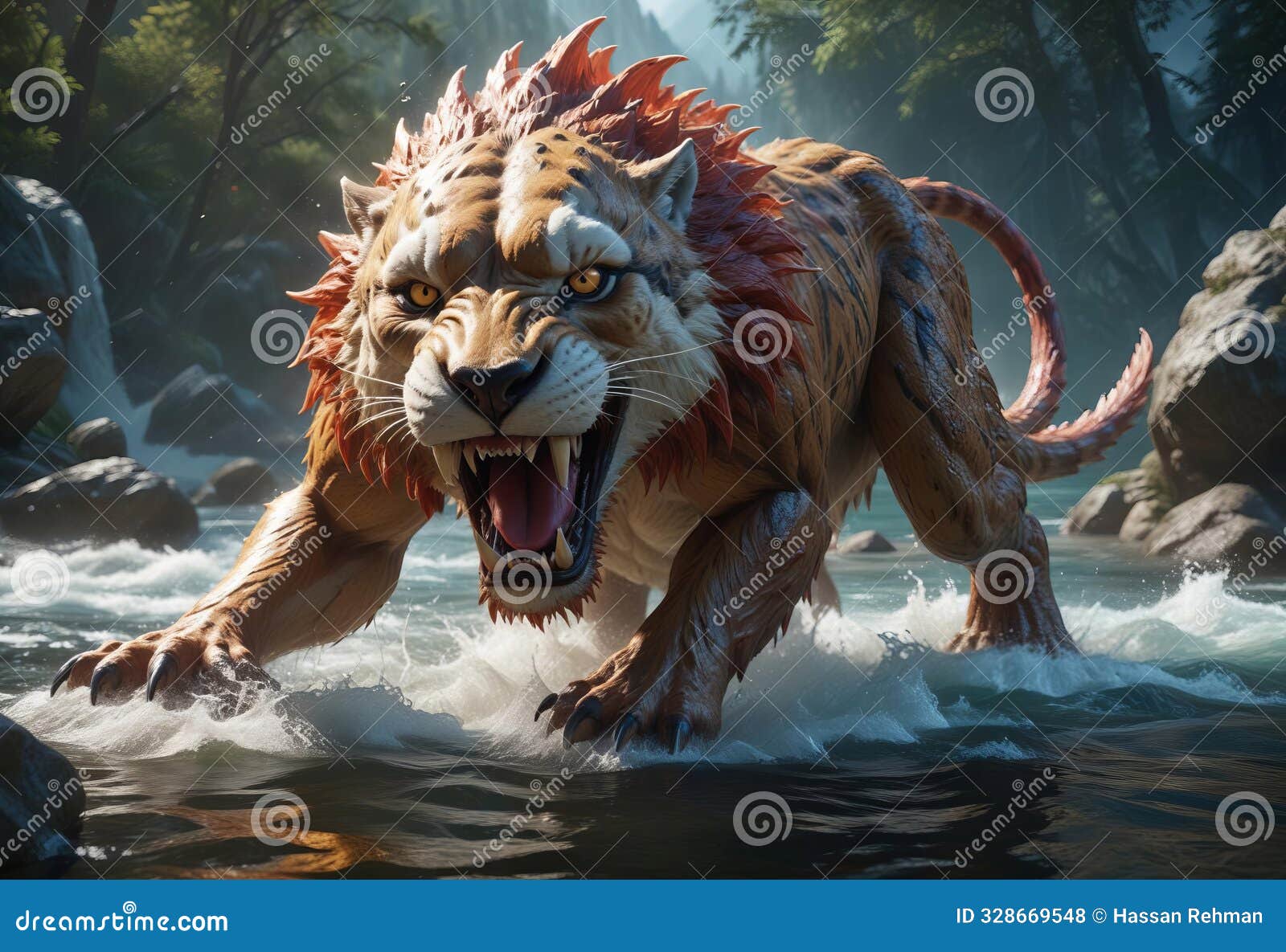 POWERFUL Scary Look Sabertooth Made of Water Stock Illustration ...