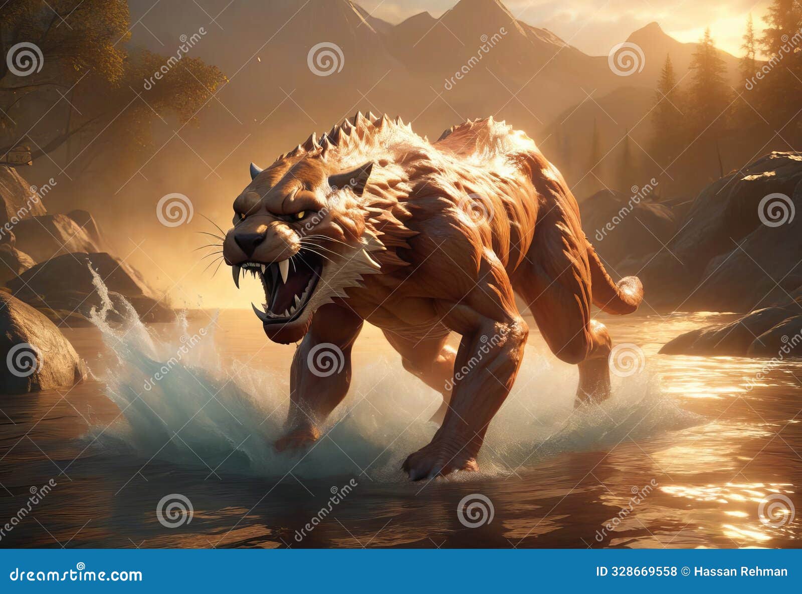 POWERFUL Scary Look Sabertooth Made of Water Stock Illustration ...