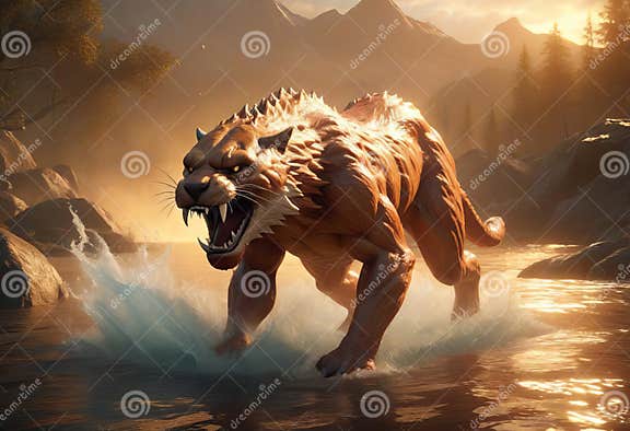 POWERFUL Scary Look Sabertooth Made of Water Stock Illustration ...