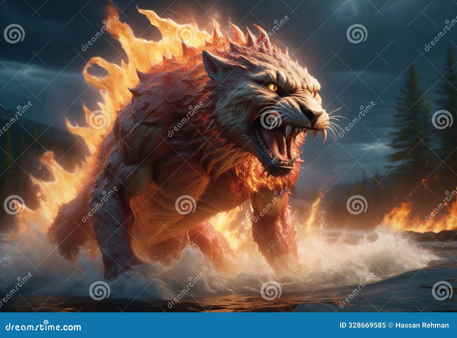 POWERFUL Scary Look Sabertooth Made of Water Stock Illustration ...