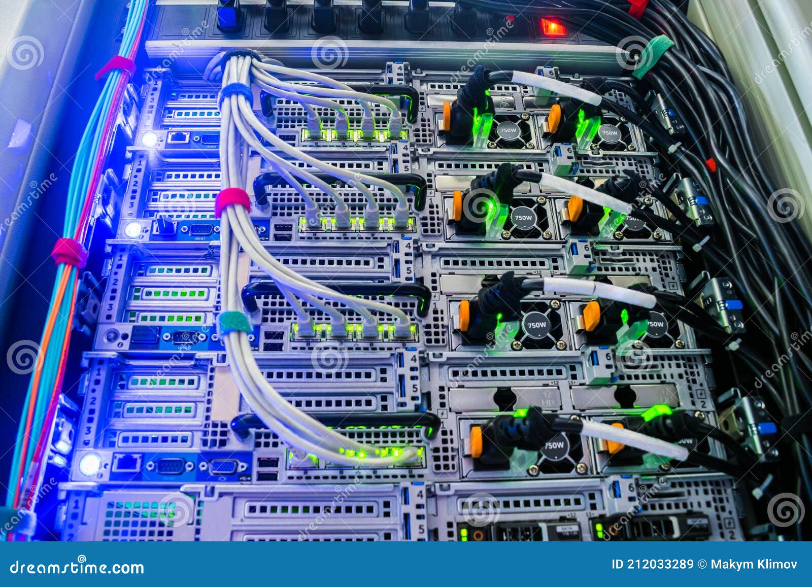 Rack With Powerful Internet Servers. The Monitor Is Installed In A ...