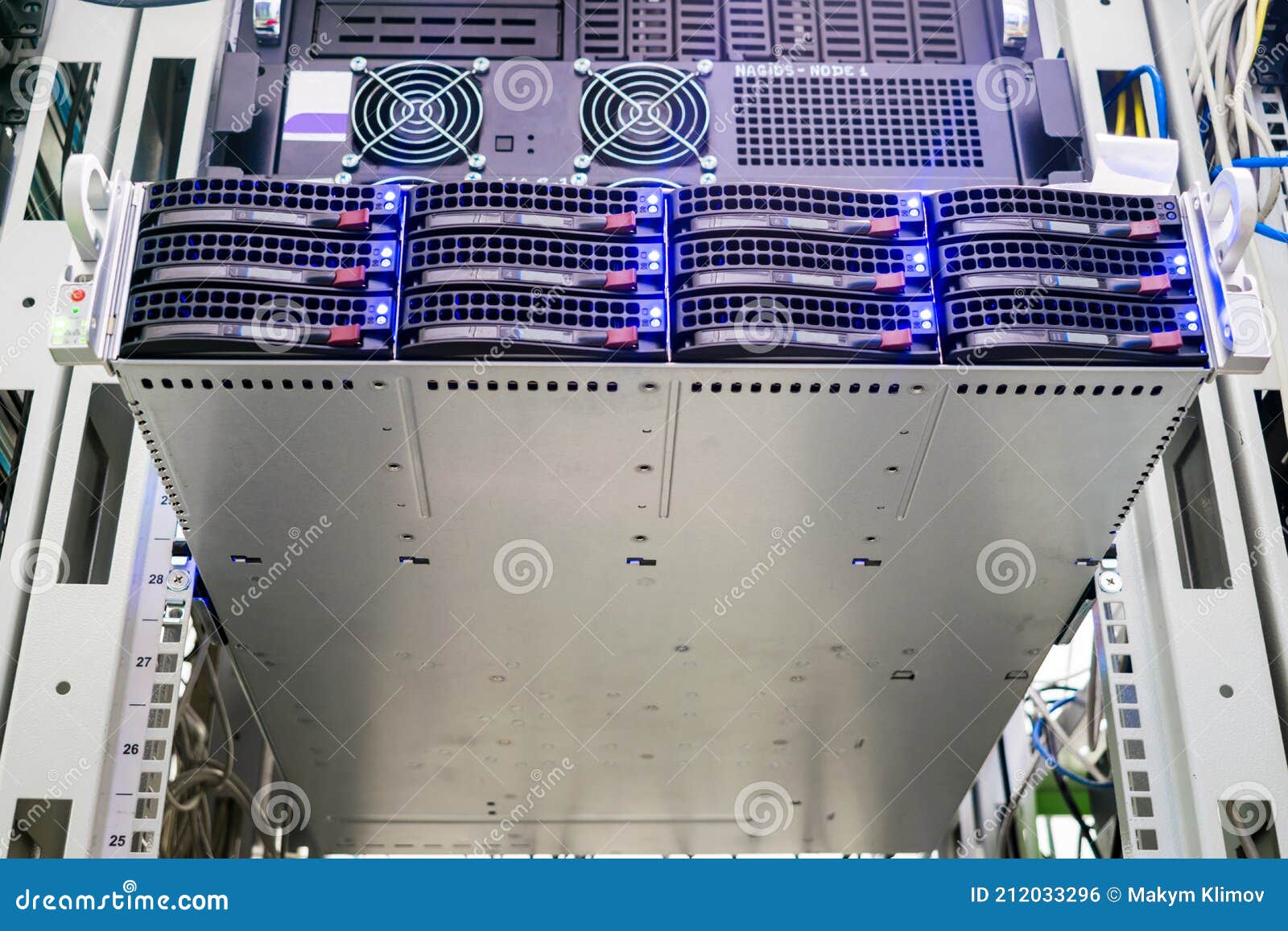 Powerful Server Equipment is in the Rack of the Data Center. the ...