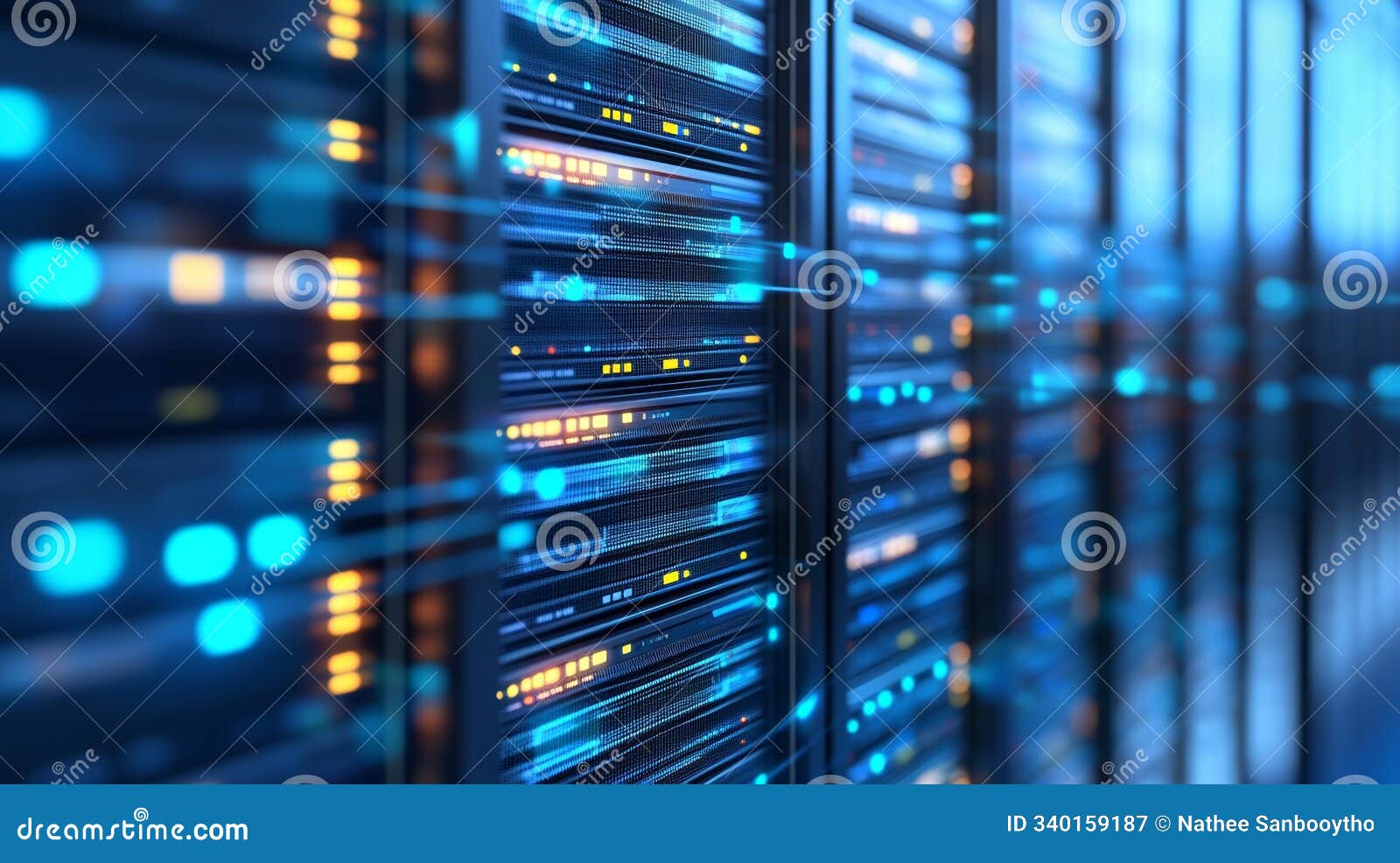 Powerful Server Units Illuminate a Data Center, Emphasizing the ...