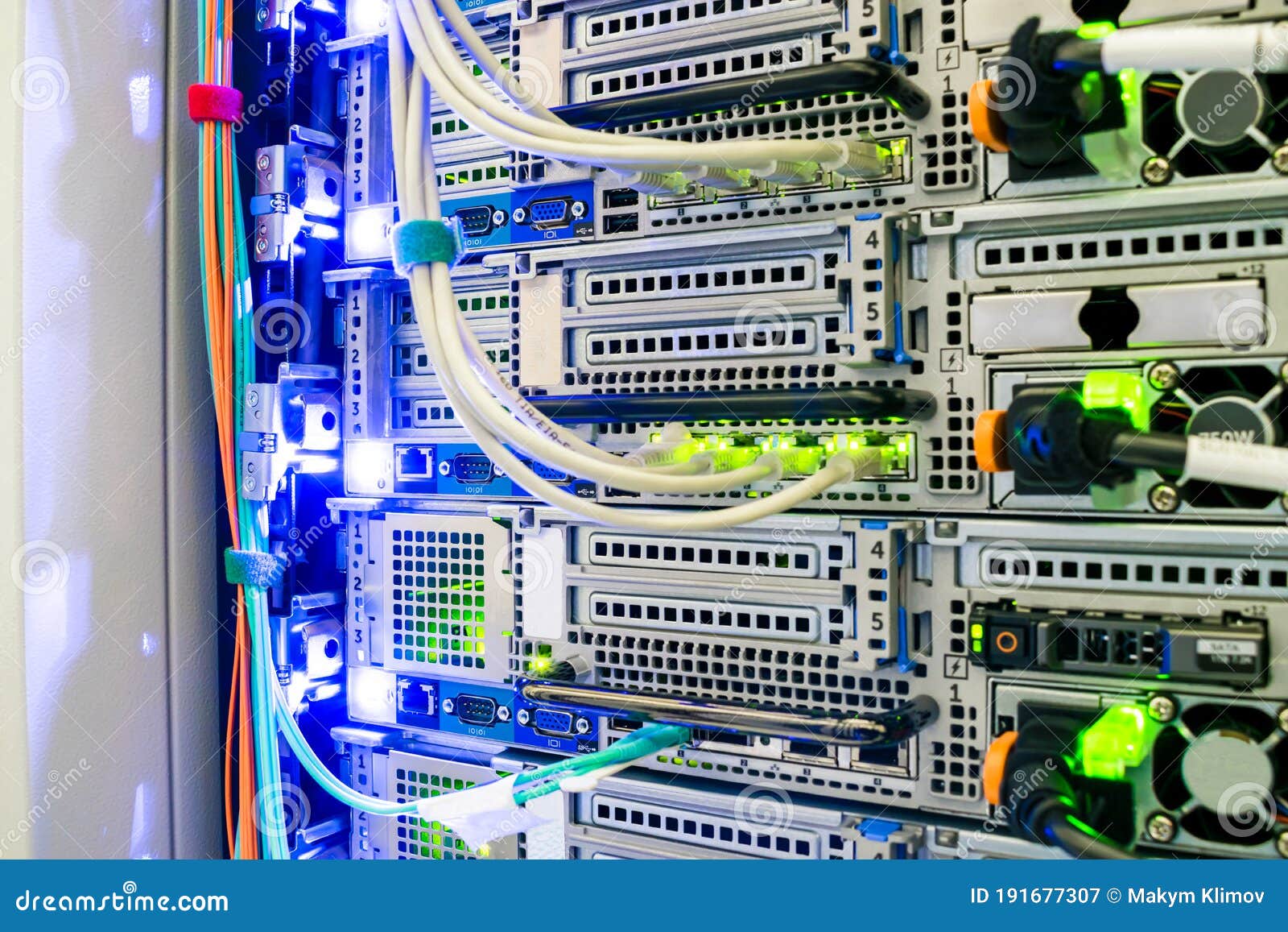 Powerful Servers are Close-up. a Bundle of Wires is Connected To the ...