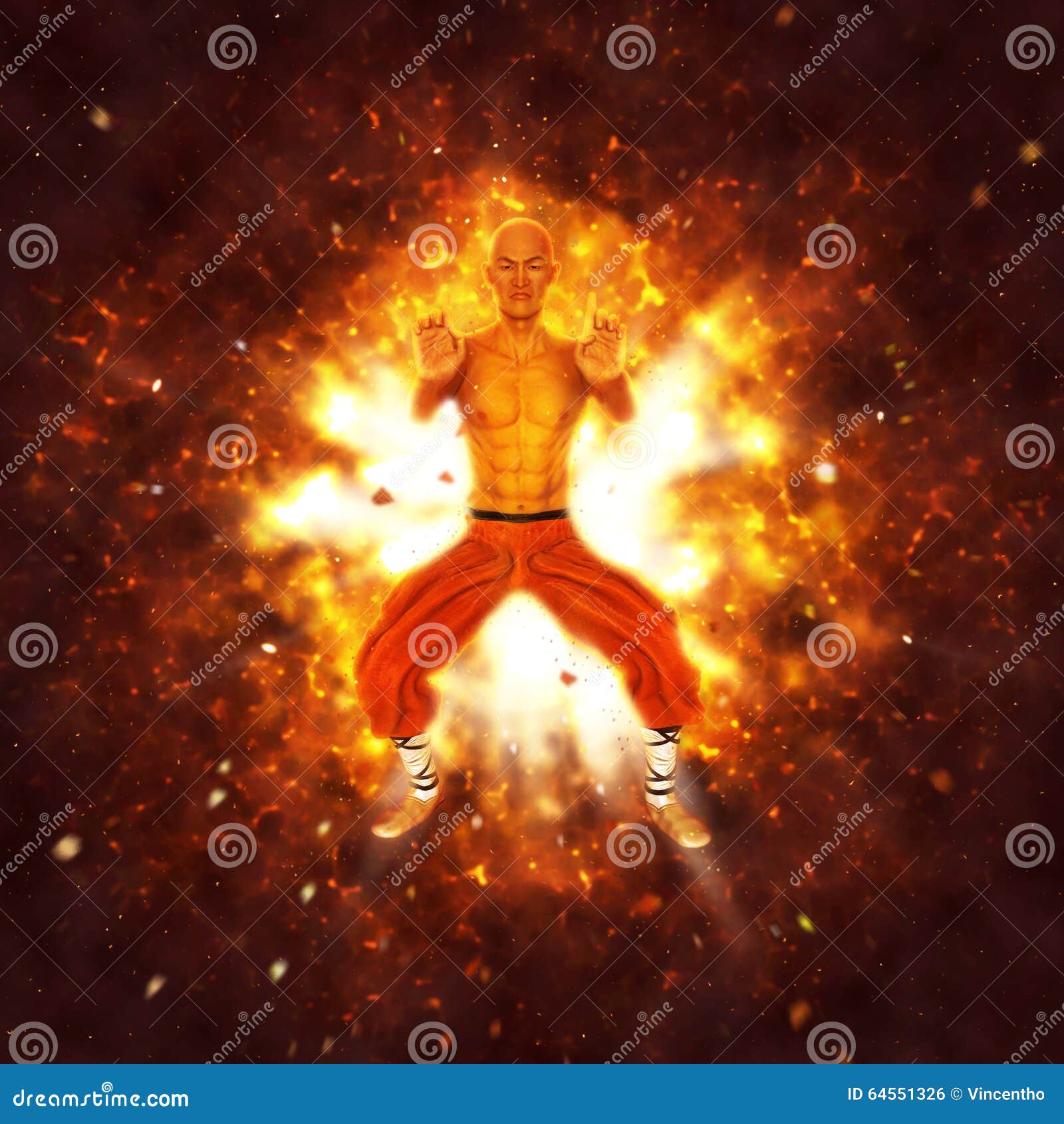 Powerful Shaolin Monk Illustration Stock Illustration - Illustration of ...