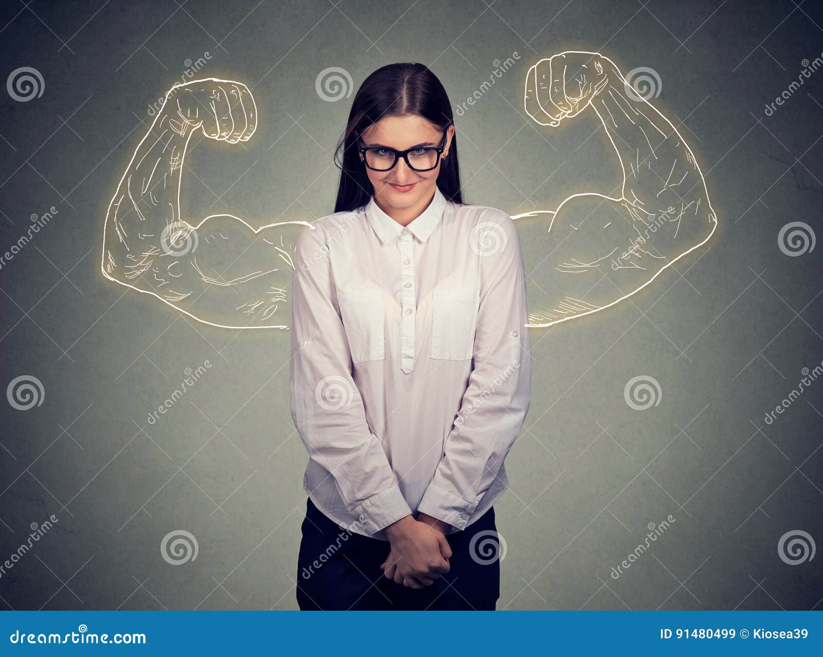 Powerful Shy Nerdy Girl Flexing Muscles Stock Image - Image of girl ...