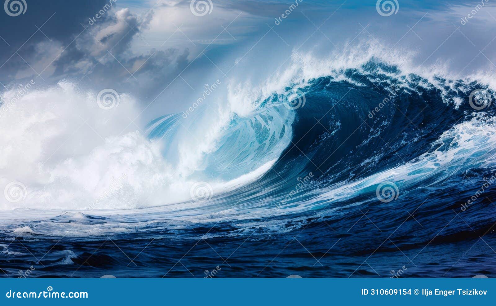 Colossal Ocean Wave At Sunset, Dramatic Side View Of Giant Swell, Power ...