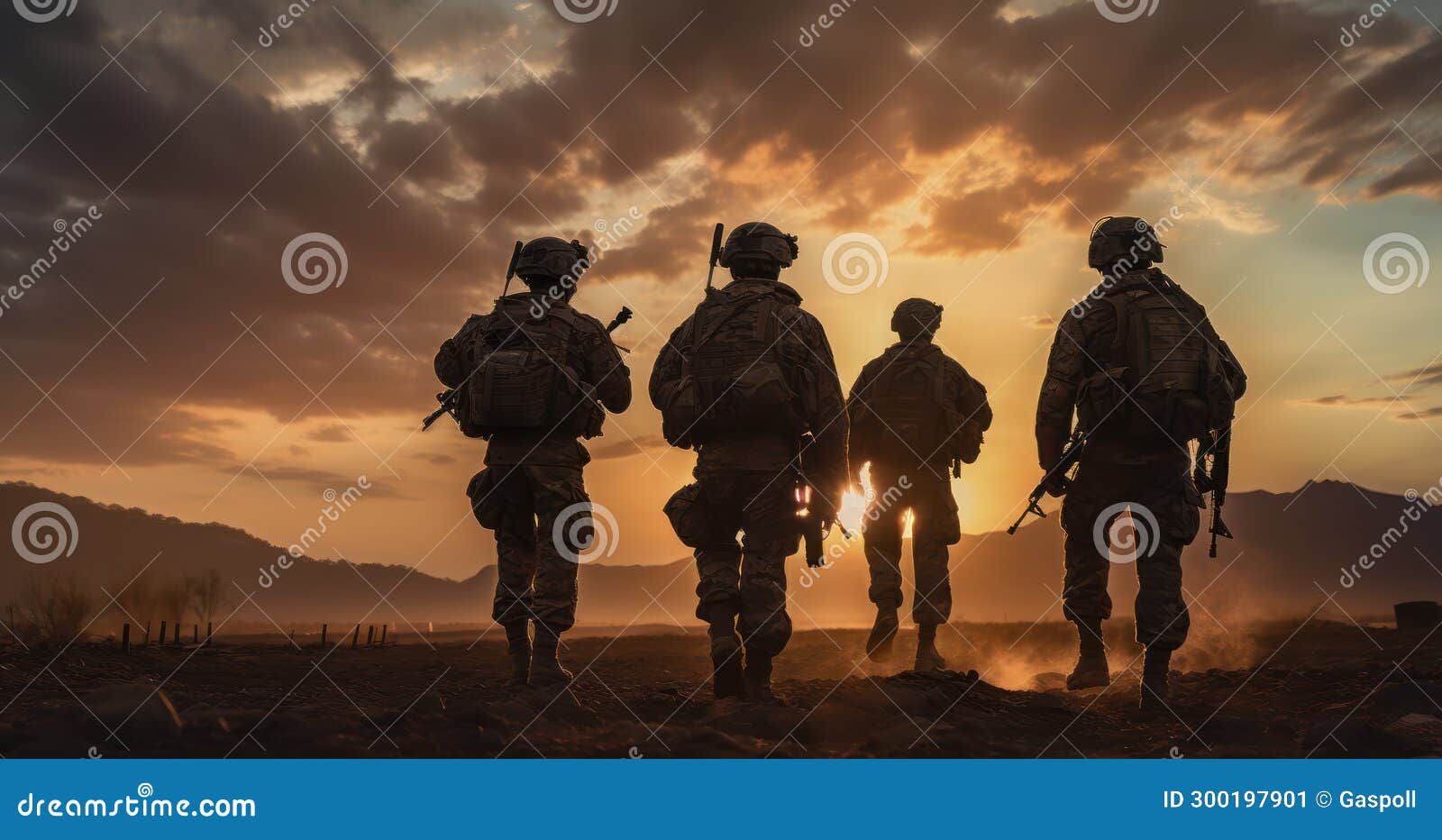 The Powerful Silhouette of Soldiers Against the Backdrop of a Setting ...