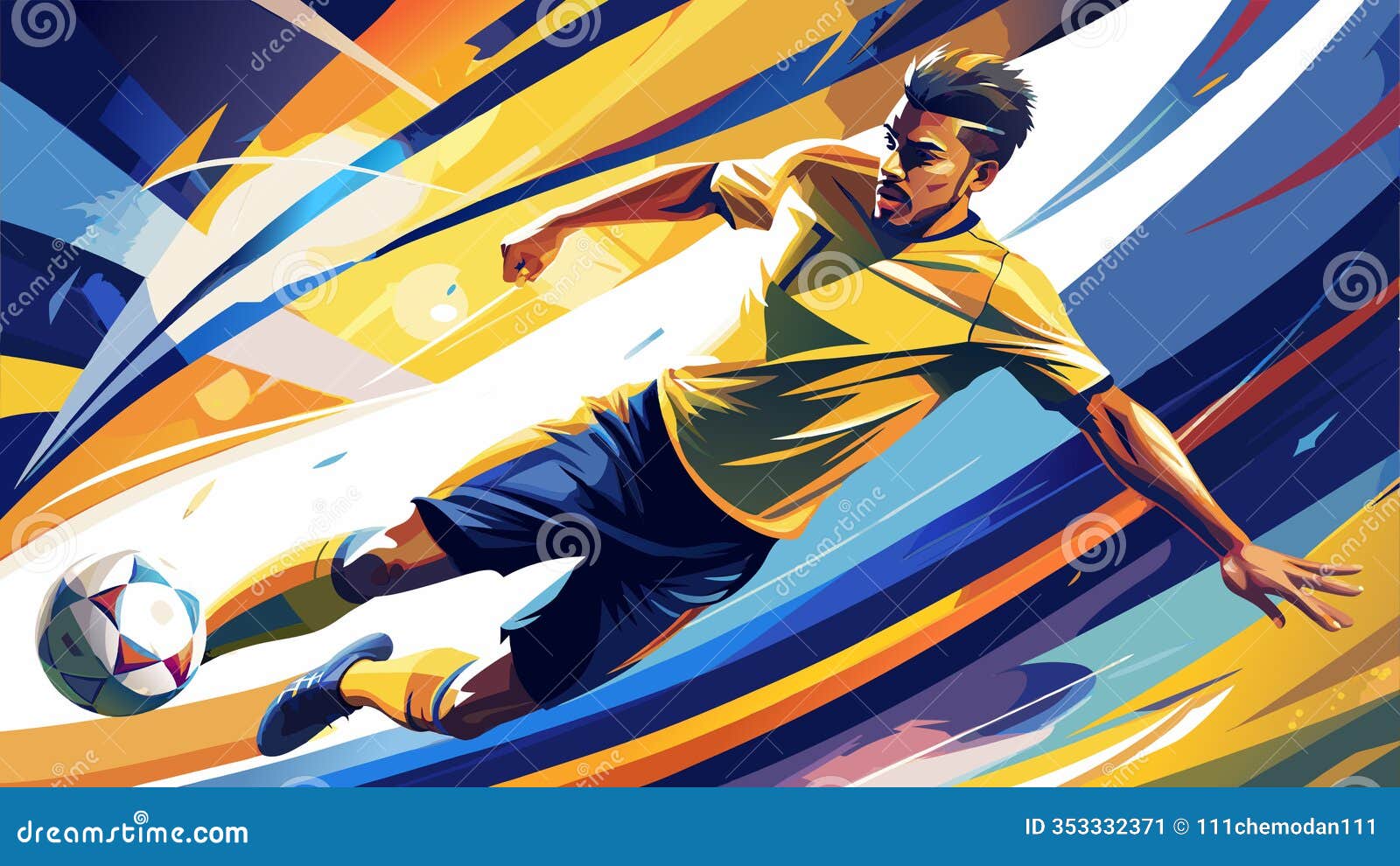 Powerful Soccer Player Kicking Ball with Intense Focus and Skill Stock ...