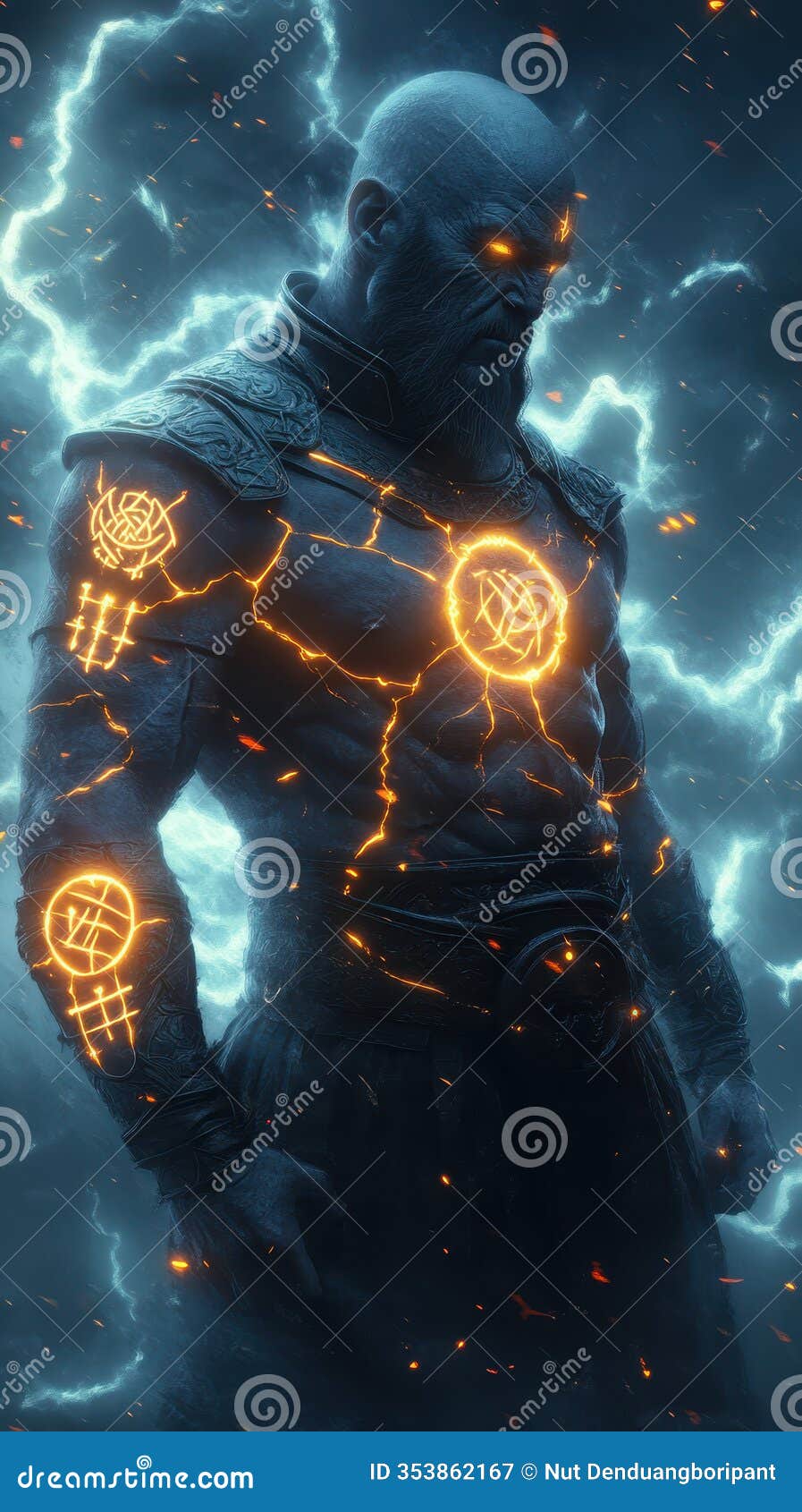 Powerful Sorcerer with Glowing Runes and Lightning Effects Stock ...