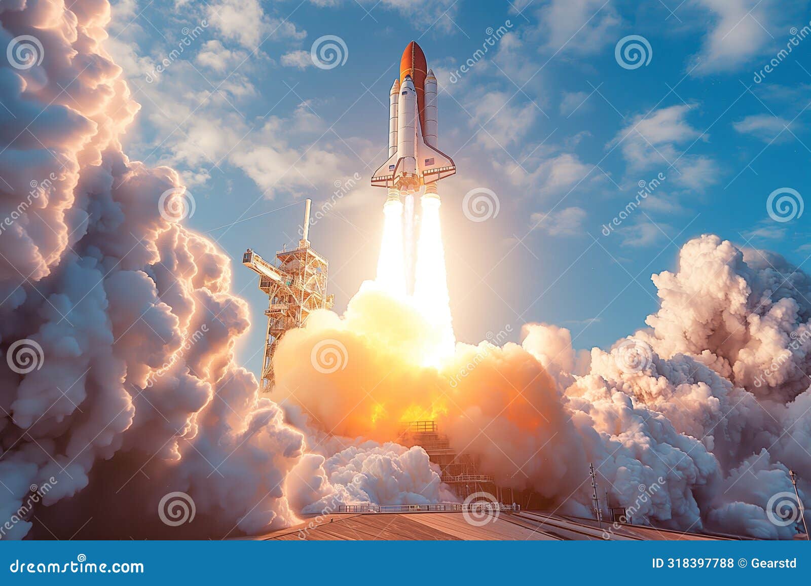 Space Shuttle Launch with Dynamic Clouds Stock Photo - Image of rocket ...