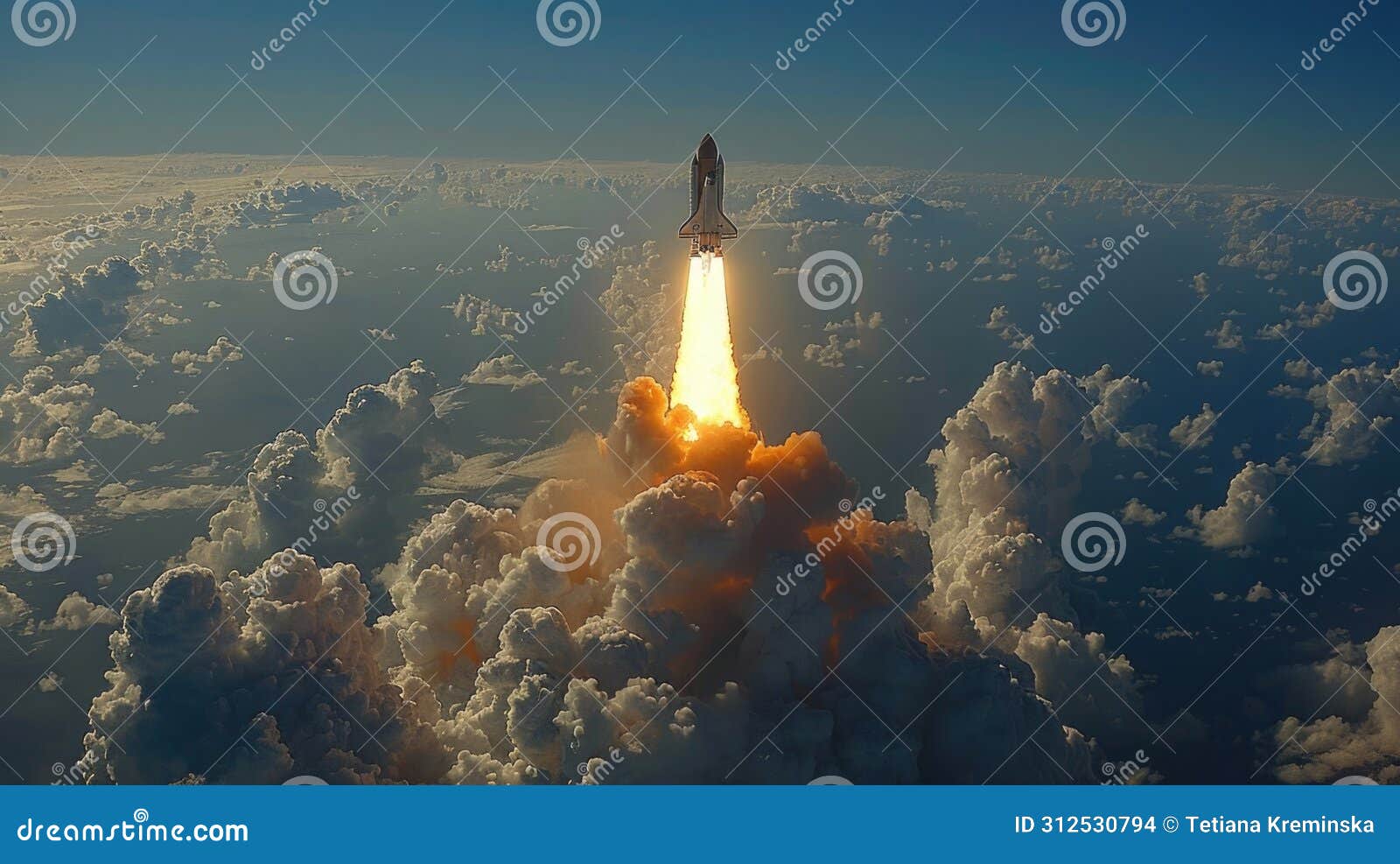 A Powerful Space Shuttle Launch, Blazing Into The Sky Amongst ...