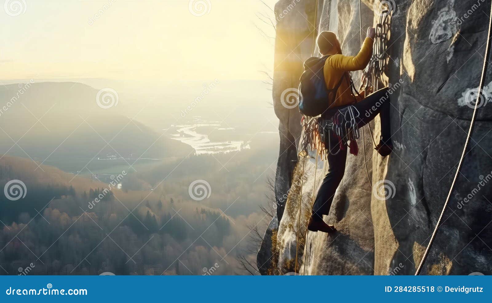 Powerful Sportive Rock Climber Climbing Back View. Generative AI. Stock ...