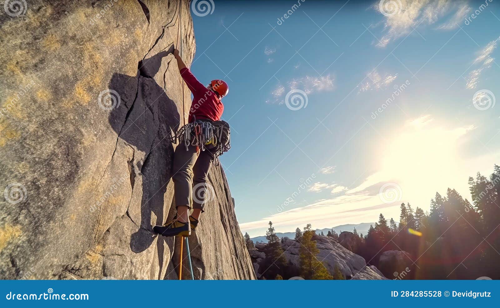 Powerful Sportive Rock Climber Climbing Back View. Generative AI. Stock ...
