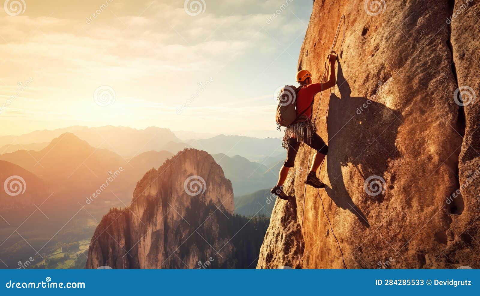 Powerful Sportive Rock Climber Climbing Back View. Generative AI. Stock ...