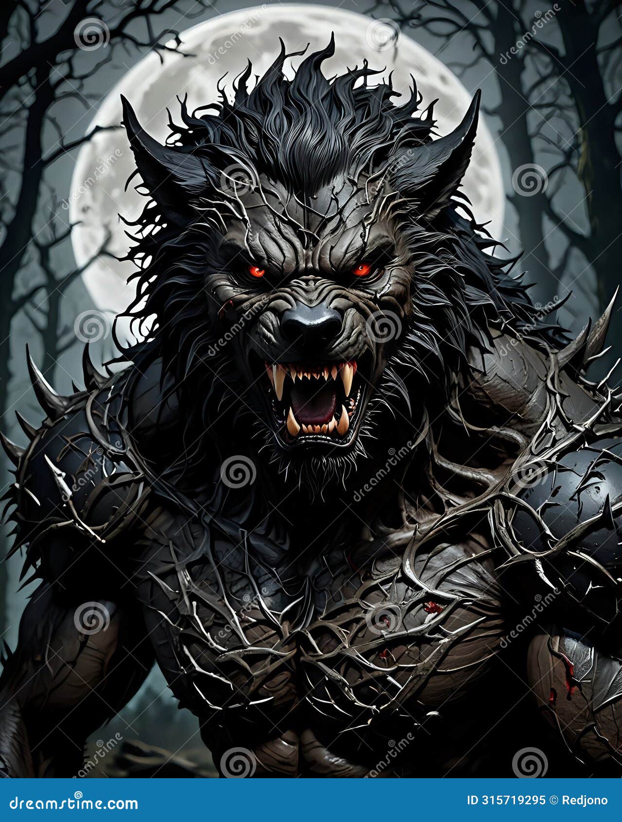 Powerful Strong Vicious Evil Demon Werewolf with Full Moon in the Woods ...