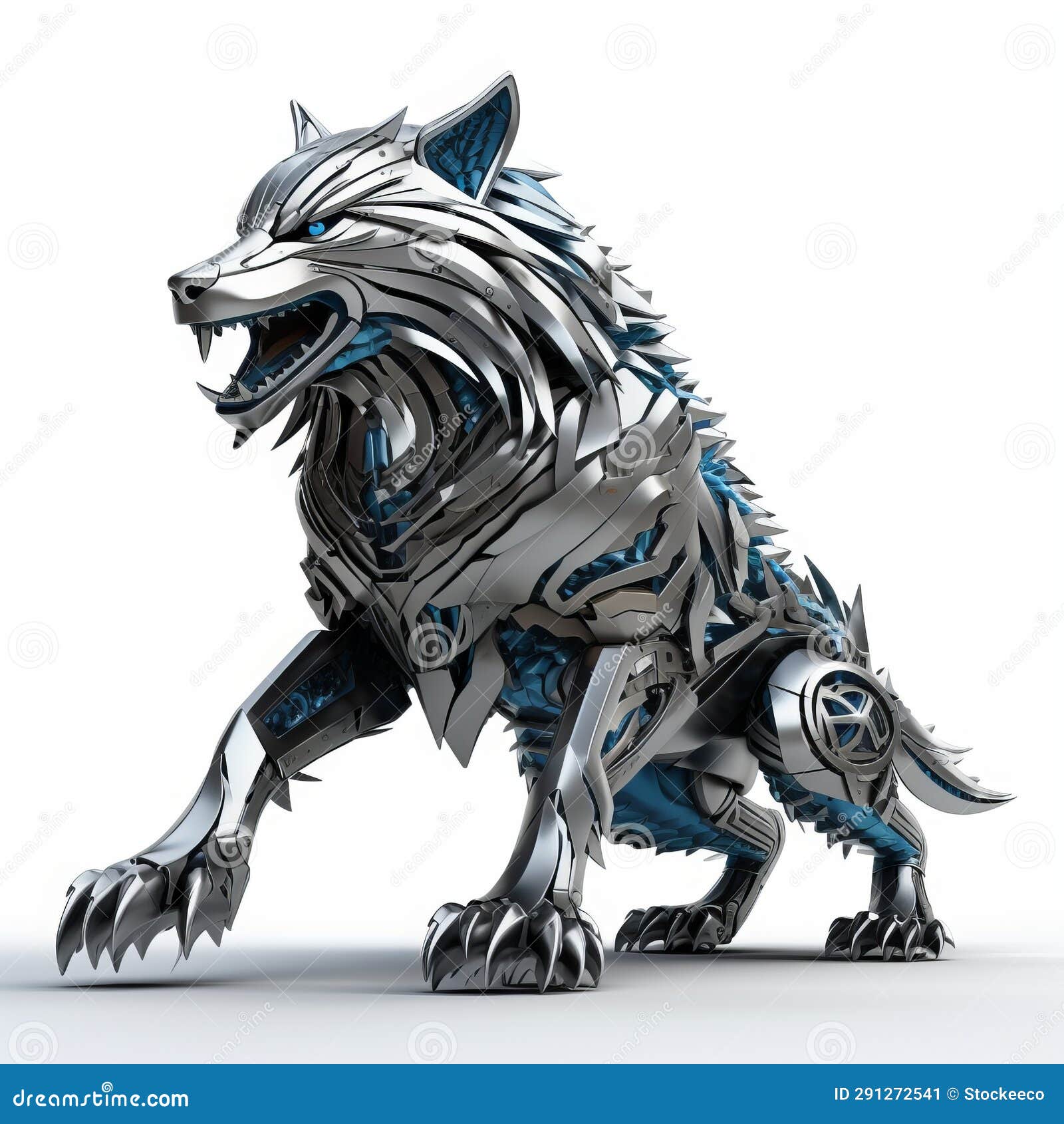 Powerful Symbolism: 3d Renderings of Metal Dog and Blue Wolf Stock ...