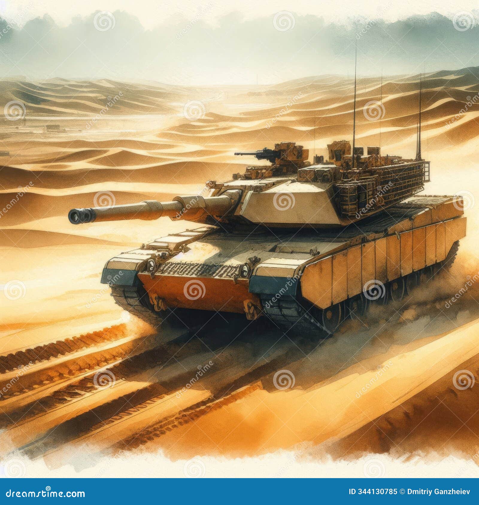 Abrams Tank Charging through Sand Stock Illustration - Illustration of ...