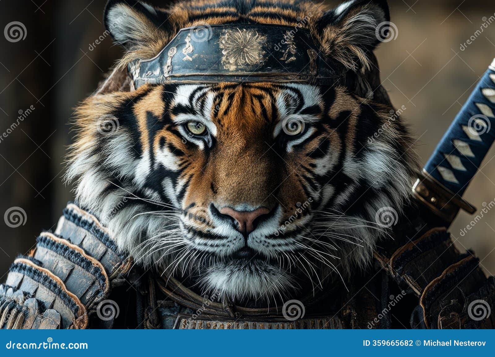 Powerful Tiger Dressed As a Samurai Warrior, Showcasing Strength and ...