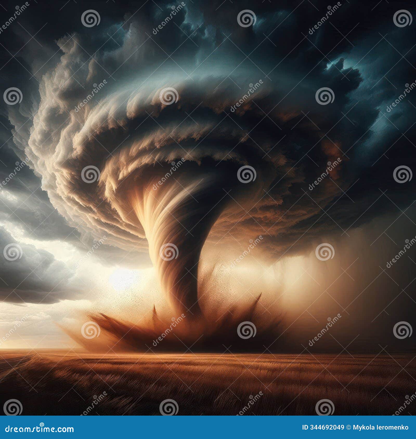 A Powerful Tornado Touches Down In A Field, With A Dark, Swirling ...