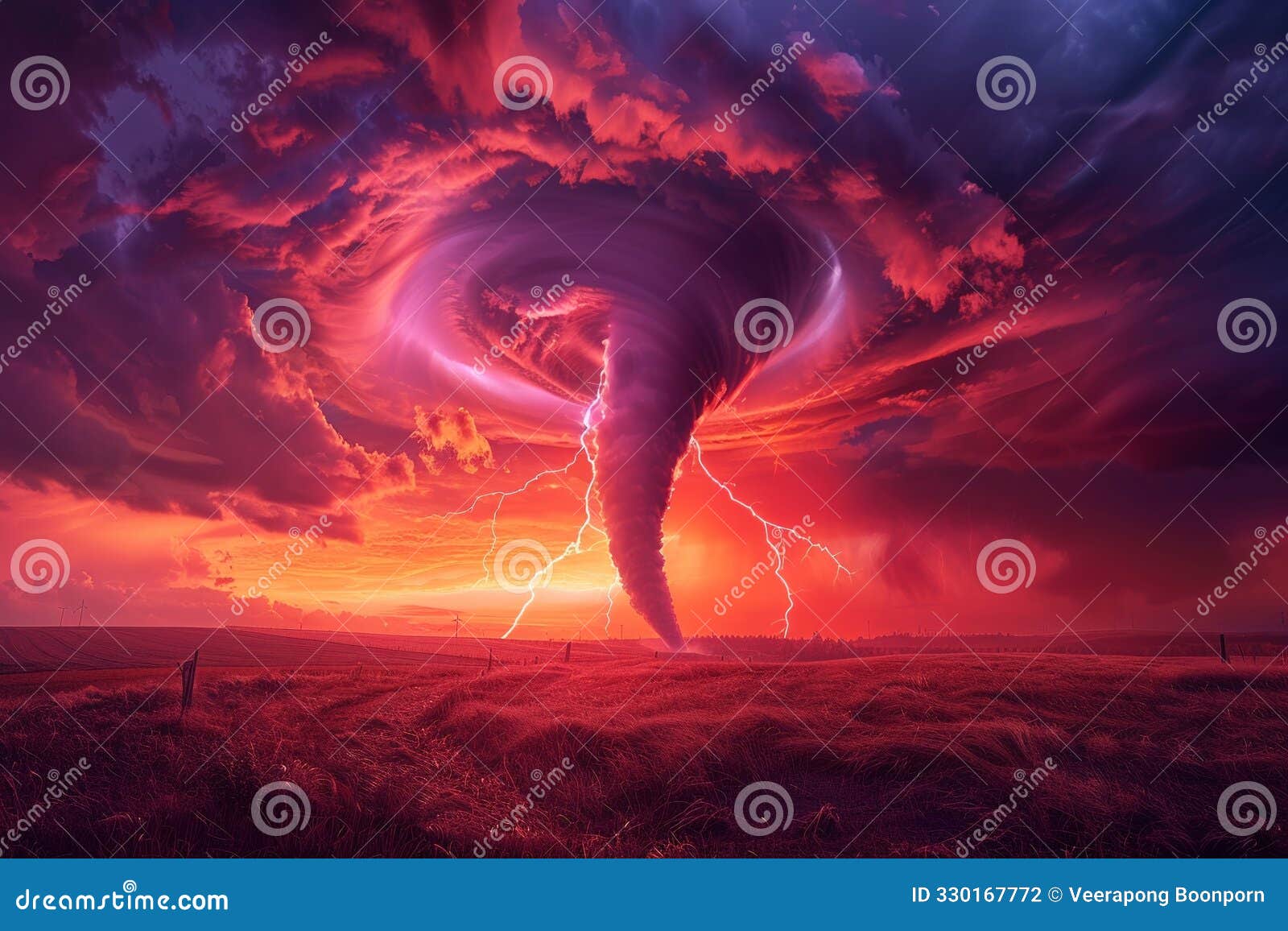 Powerful Tornado Twisting through Countryside at Sunset, Dramatic Storm ...
