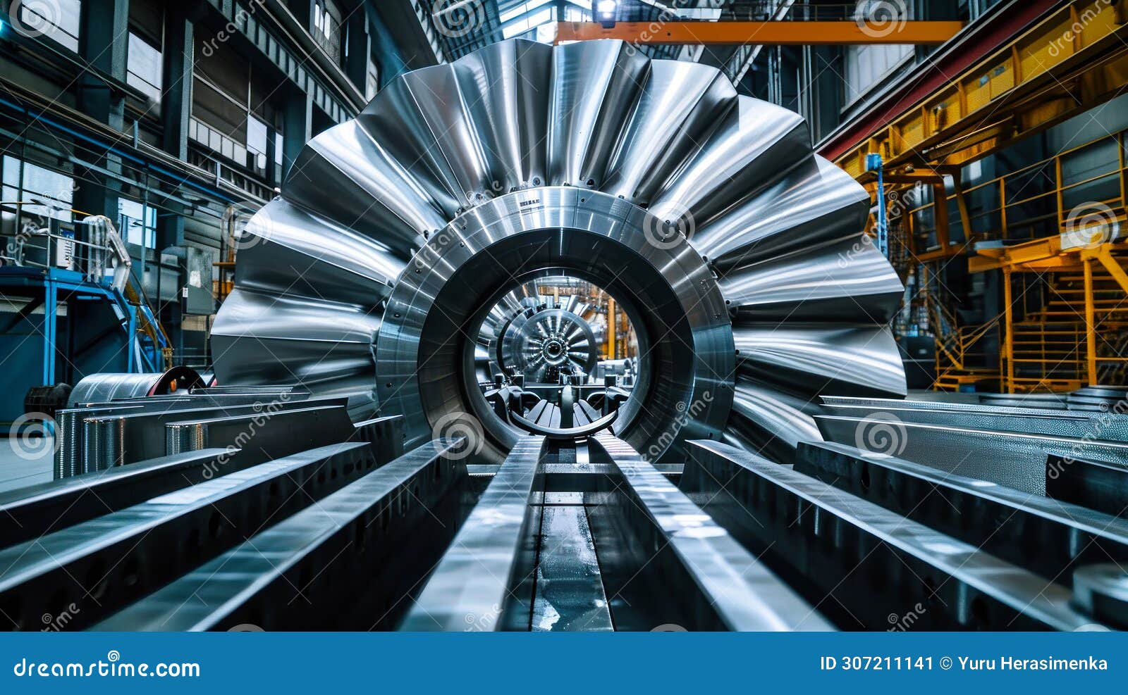 Powerful Turbine Engine Showcase In Industrial Factory Setting Royalty ...