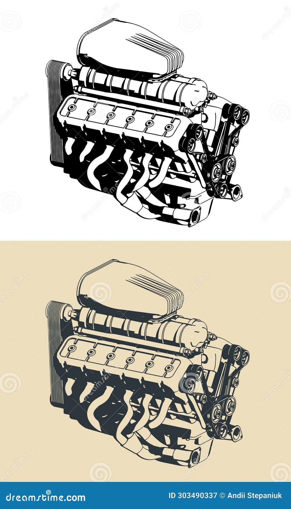 Powerful Turbocharged Engine Stock Illustration - Illustration of ...