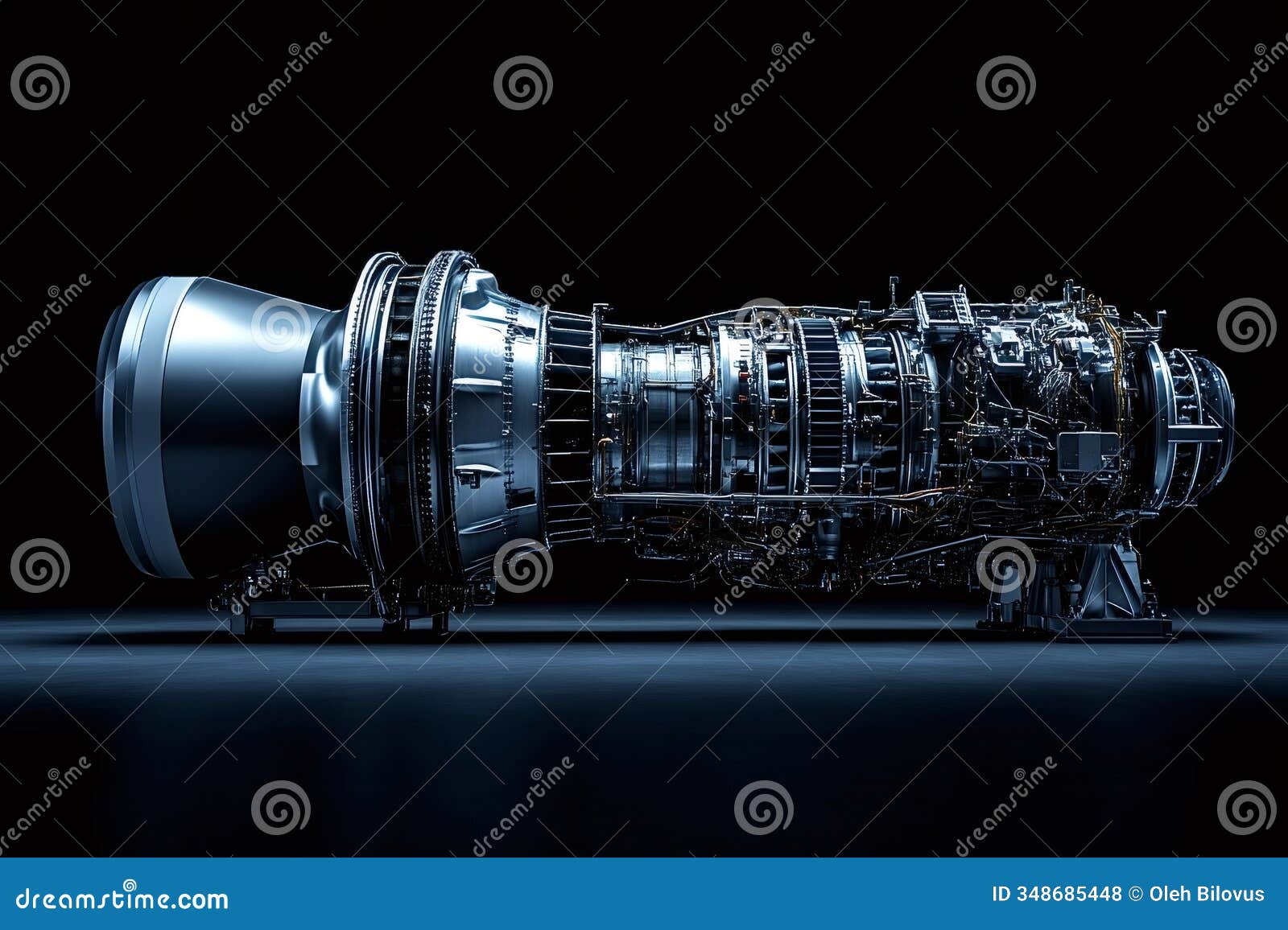 Powerful Turbofan Jet Engine Resting on Stand in Dark Environment Stock ...