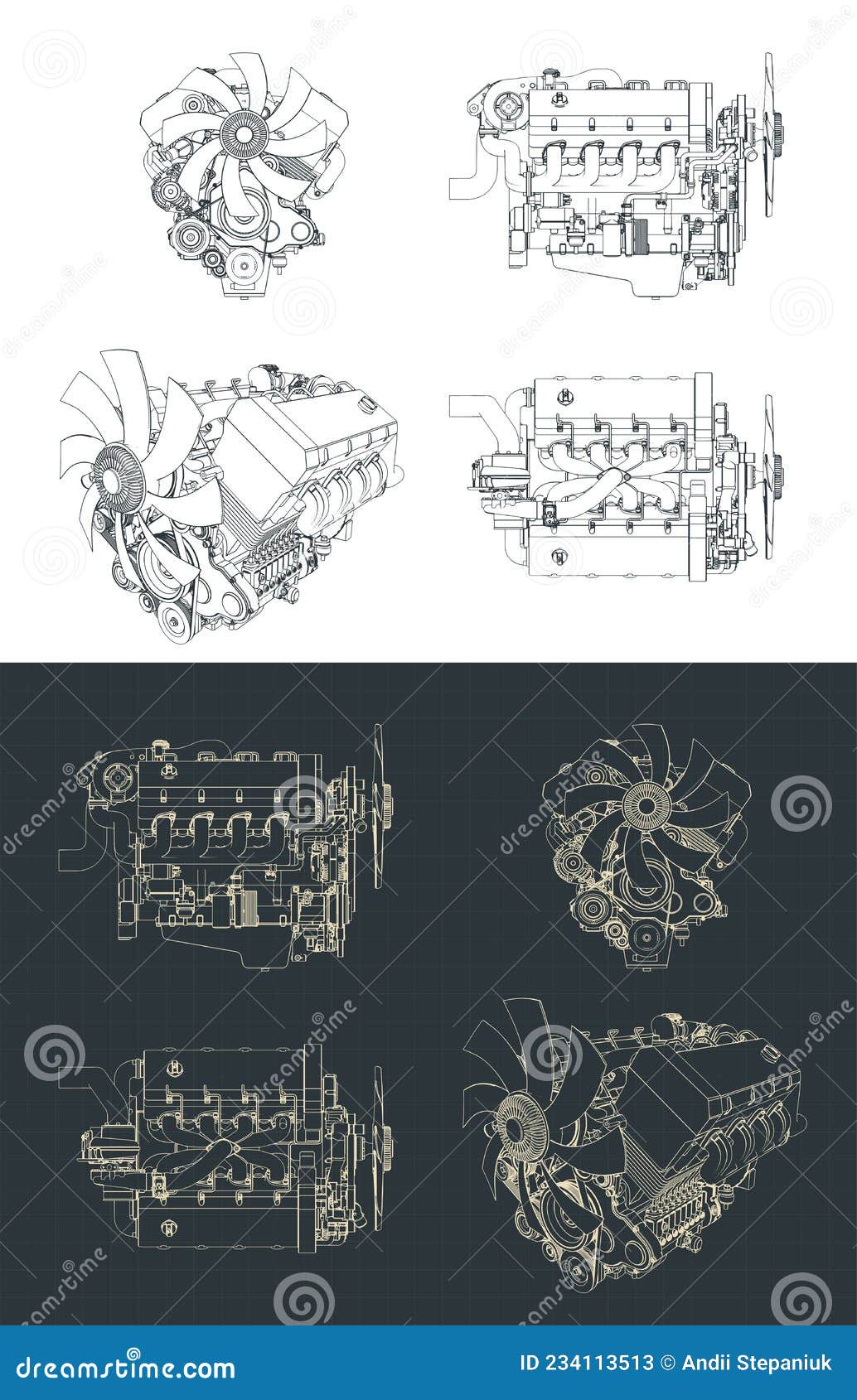 Powerful V8 Turbo Engine Blueprints Stock Vector - Illustration of ...