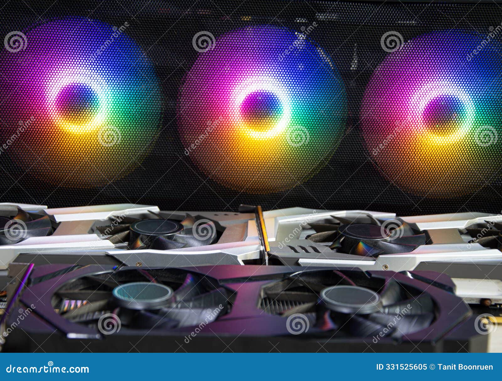 Powerful Video Graphic Card Close Up, GPU Coolers in Computer Stock ...