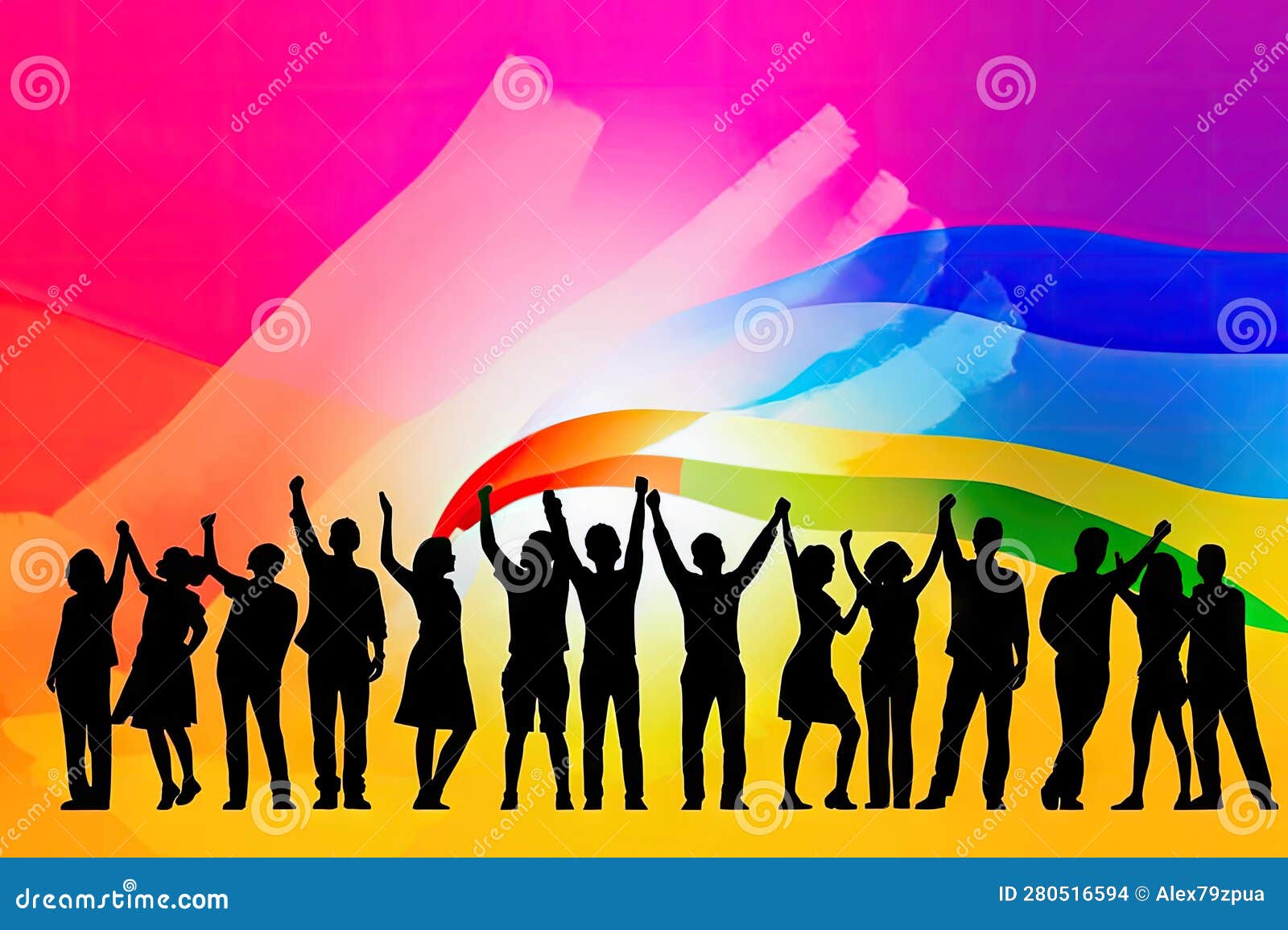 Inclusive Community: Silhouettes Against the LGBT Rainbow Flag ...