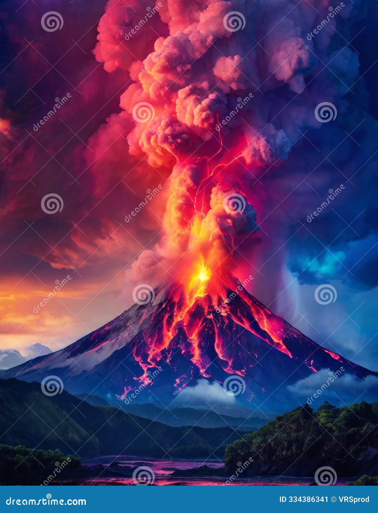 Explosive Volcanic Eruption with Vivid Lightning Strikes Stock Image ...