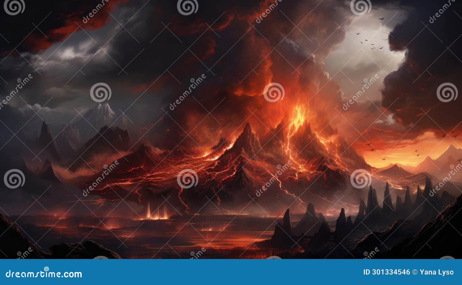 A Powerful Volcanic Eruption, Featuring Bright Red and Orange Lava ...