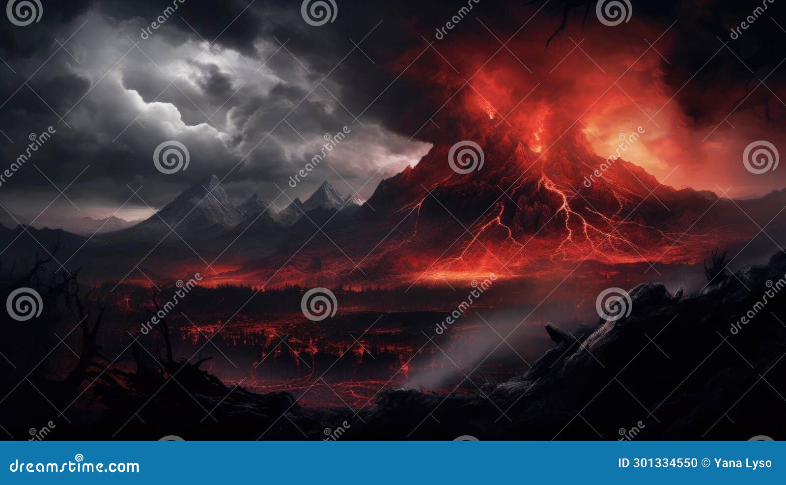 Powerful Volcanic Eruption, Featuring Bright Red and Orange Lava ...