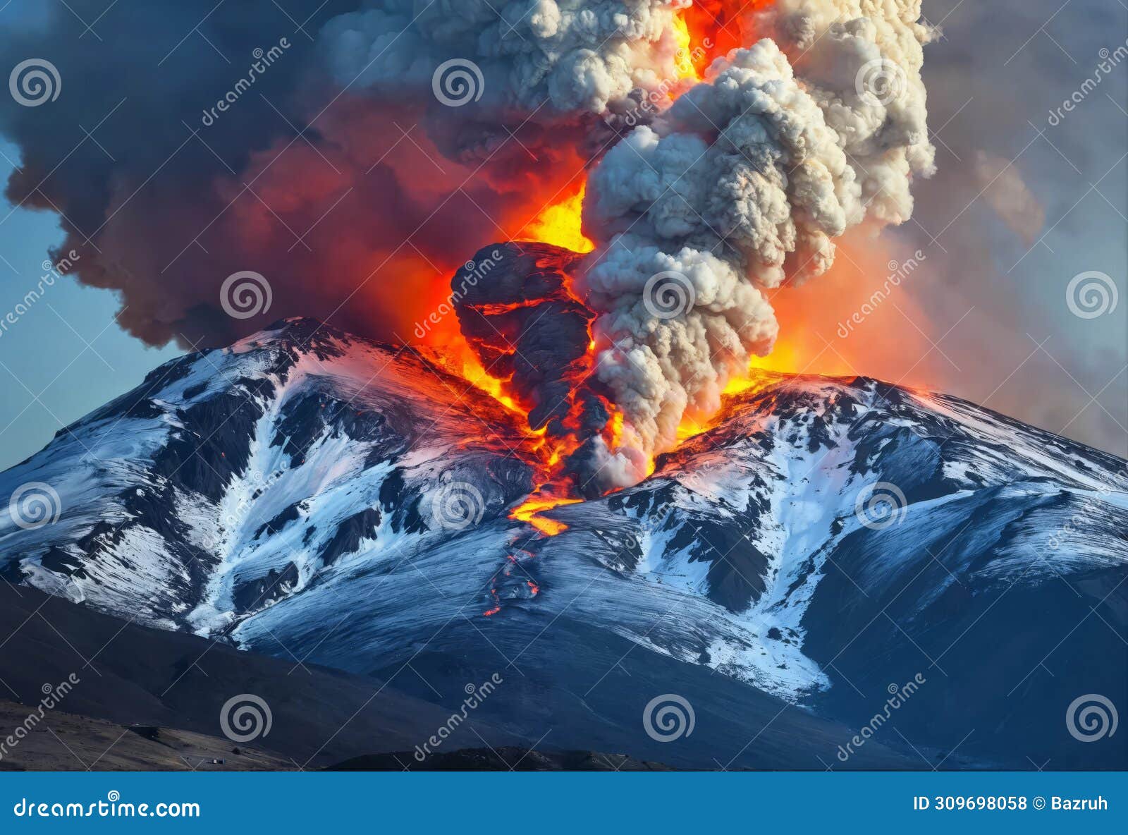 Powerful volcanic eruption stock illustration. Illustration of steam ...