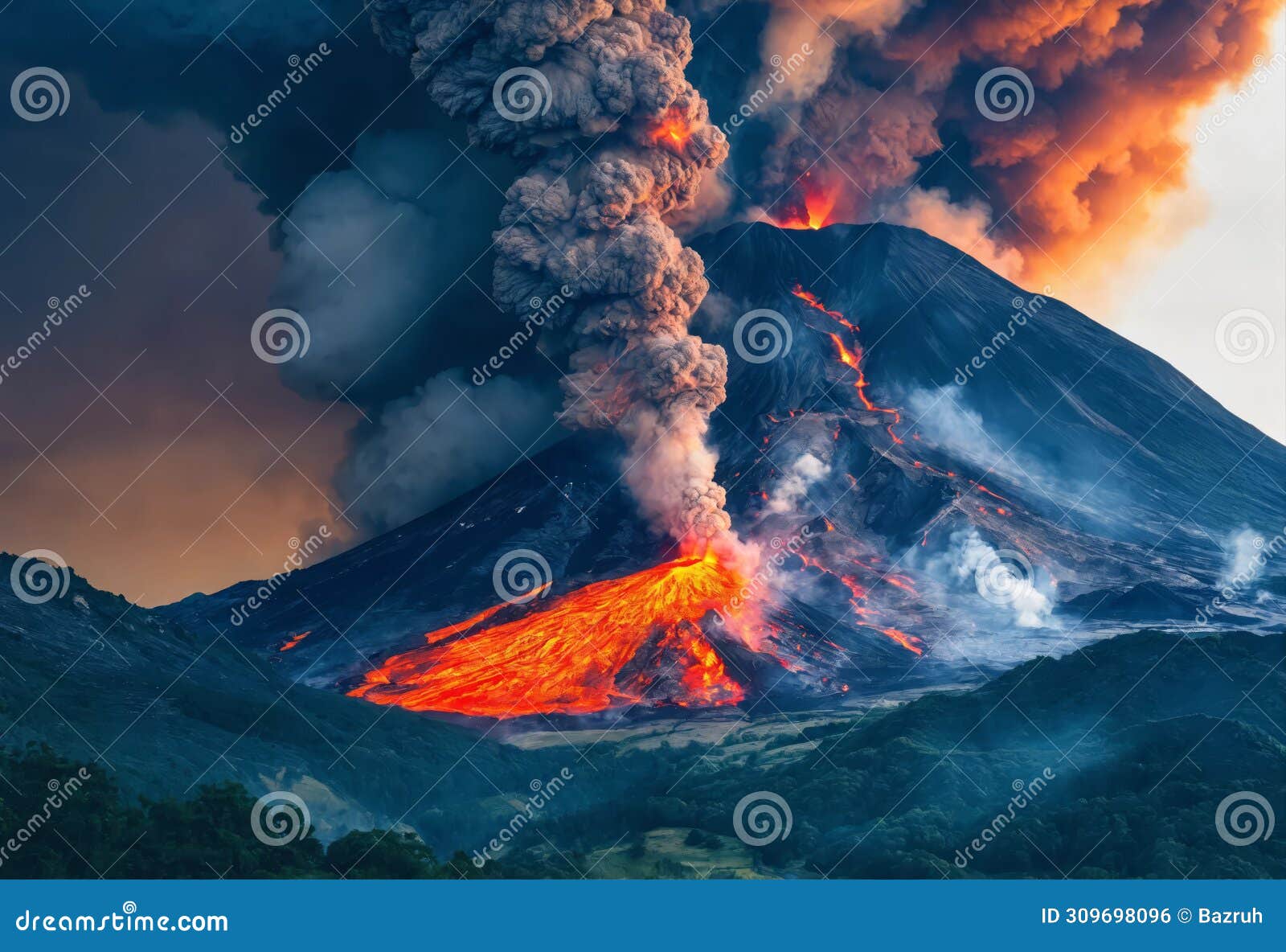 Powerful volcanic eruption stock illustration. Illustration of volcanic ...