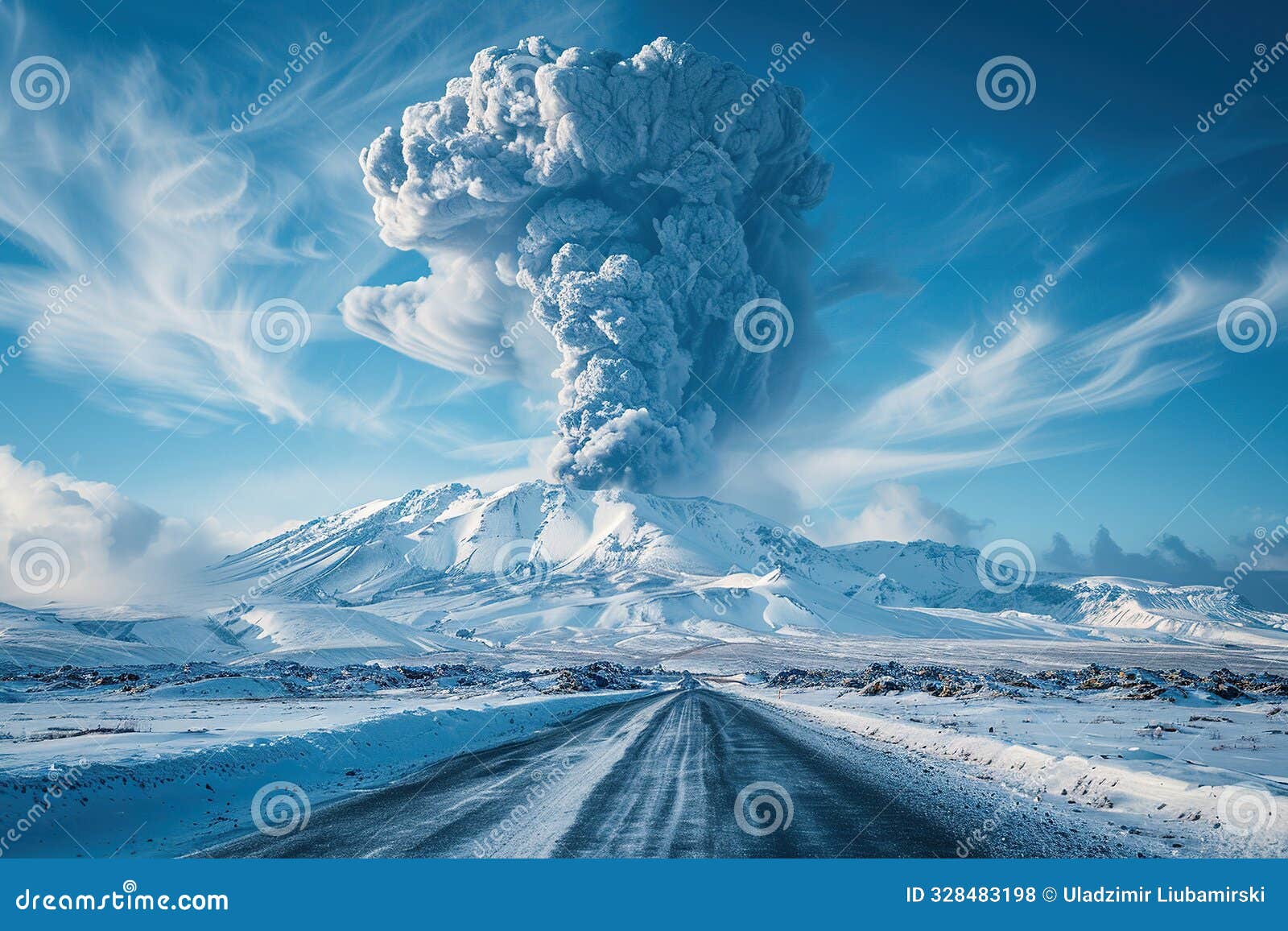 Powerful Volcanic Eruption in Winter with a Cloud of Exploding Gas ...