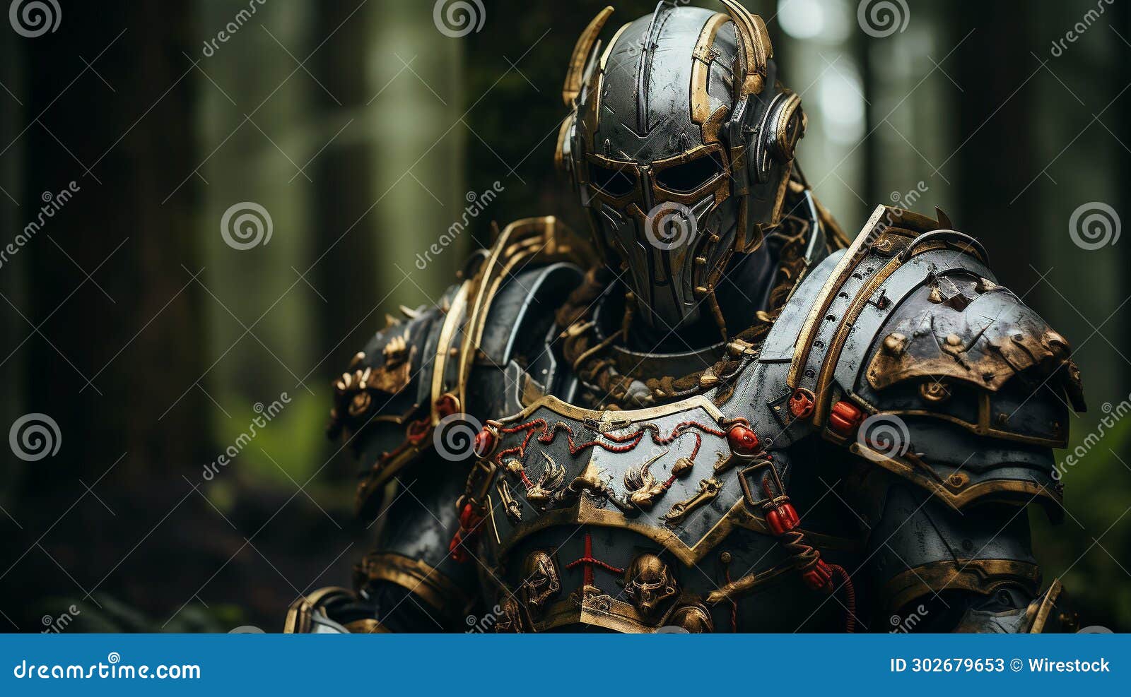 Powerful Warrior Clad Black Armor Wielding Luminous Blade Stands Amidst ...